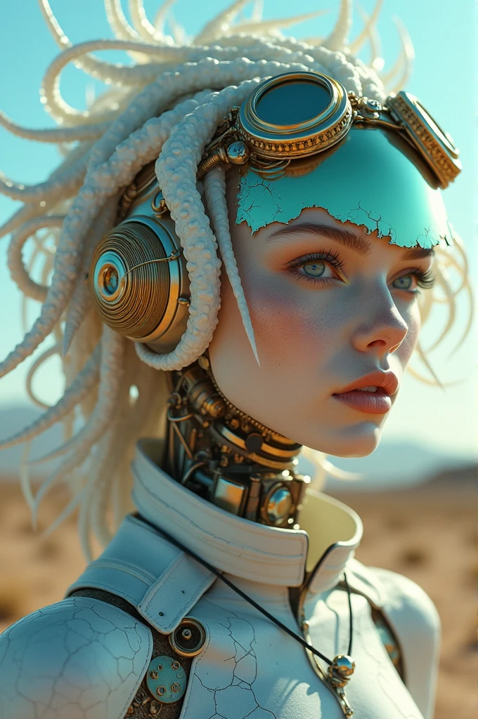 Ethereal Cyborg Woman, bioluminescent jellyfish tiara. Steampunk ...