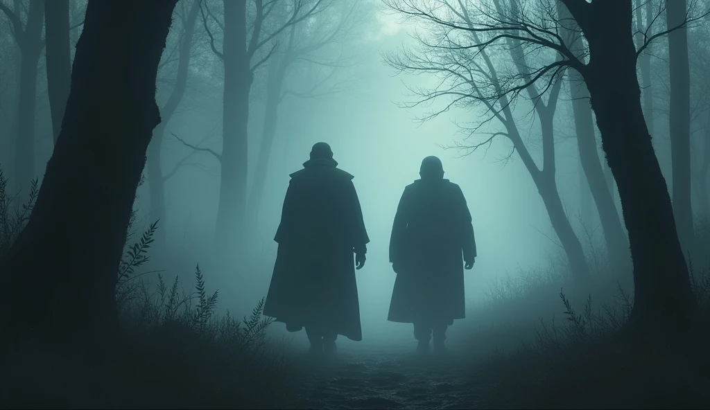 Macbeth and Banquo walking through misty woods after the encounter ...