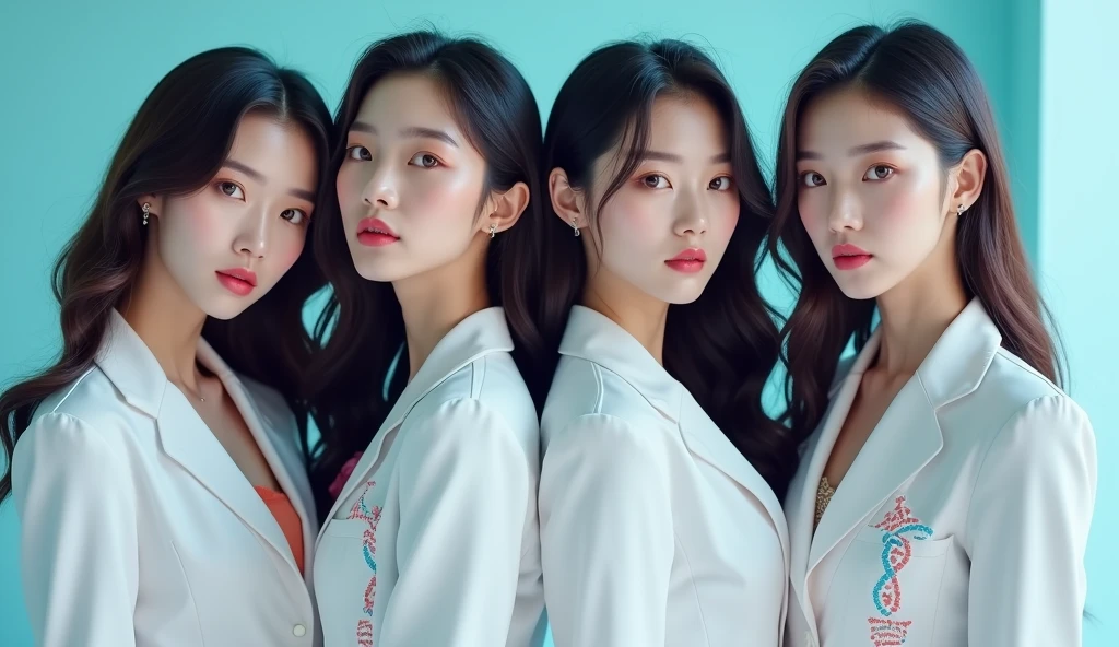 4 female korean young doctor, kpop MV screenshot, realistic, pink lips ...