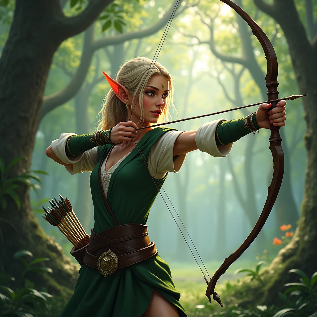 Elf Archer He holds a bow and arrow in his hands Pulls the bowstring ...