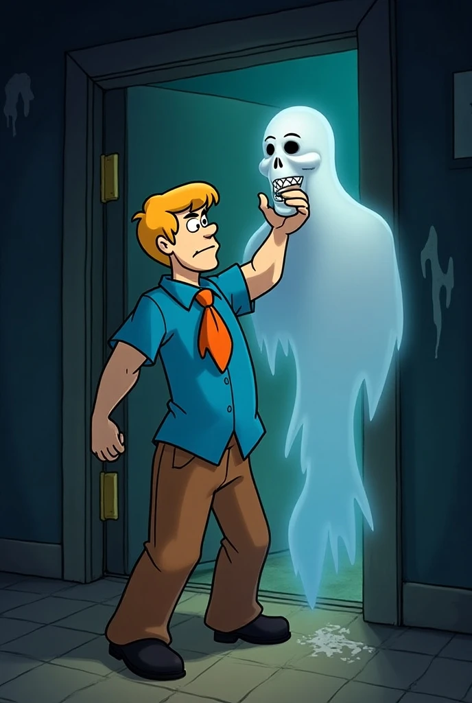 Fred from Scooby Doo tearing off the ghost mask - SeaArt AI