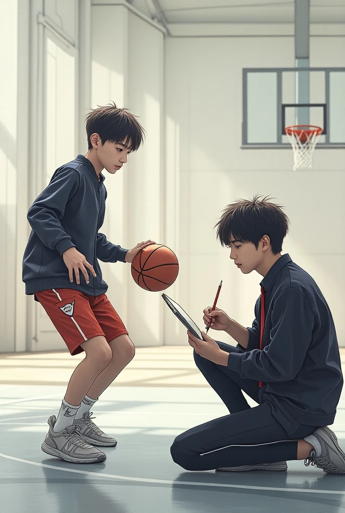 Suga and v of BTS playing suga basketball and v drawing him while he ...