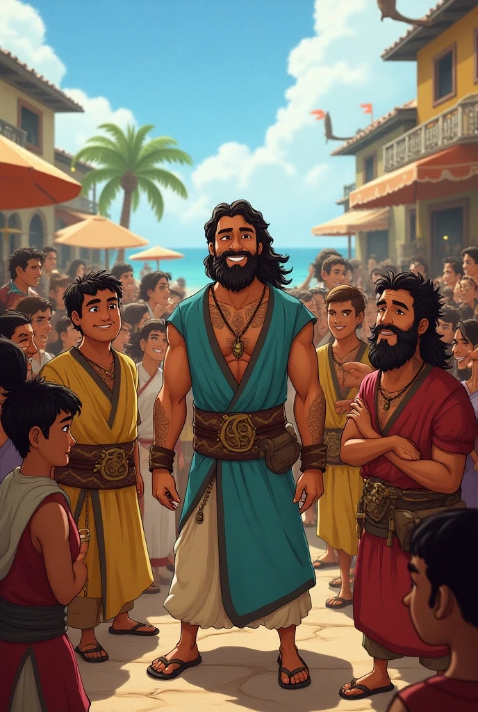 Create a very easy drawing where Sinbad and his crew return home ...