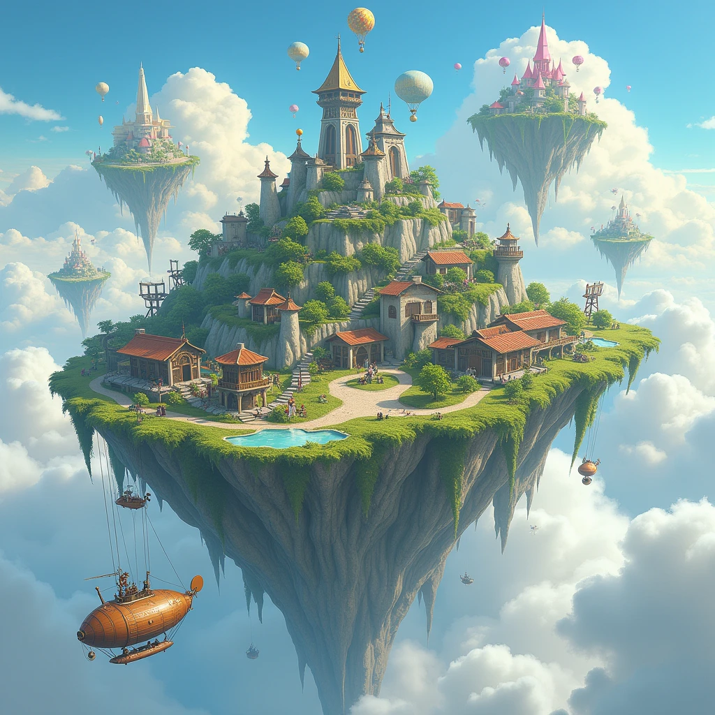Digital drawing, Group of few flying islands, islands connected with ...