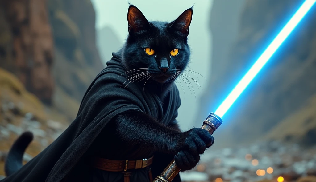 Black Cat Warrior、Jedi Master、Lightsabers - SeaArt AI