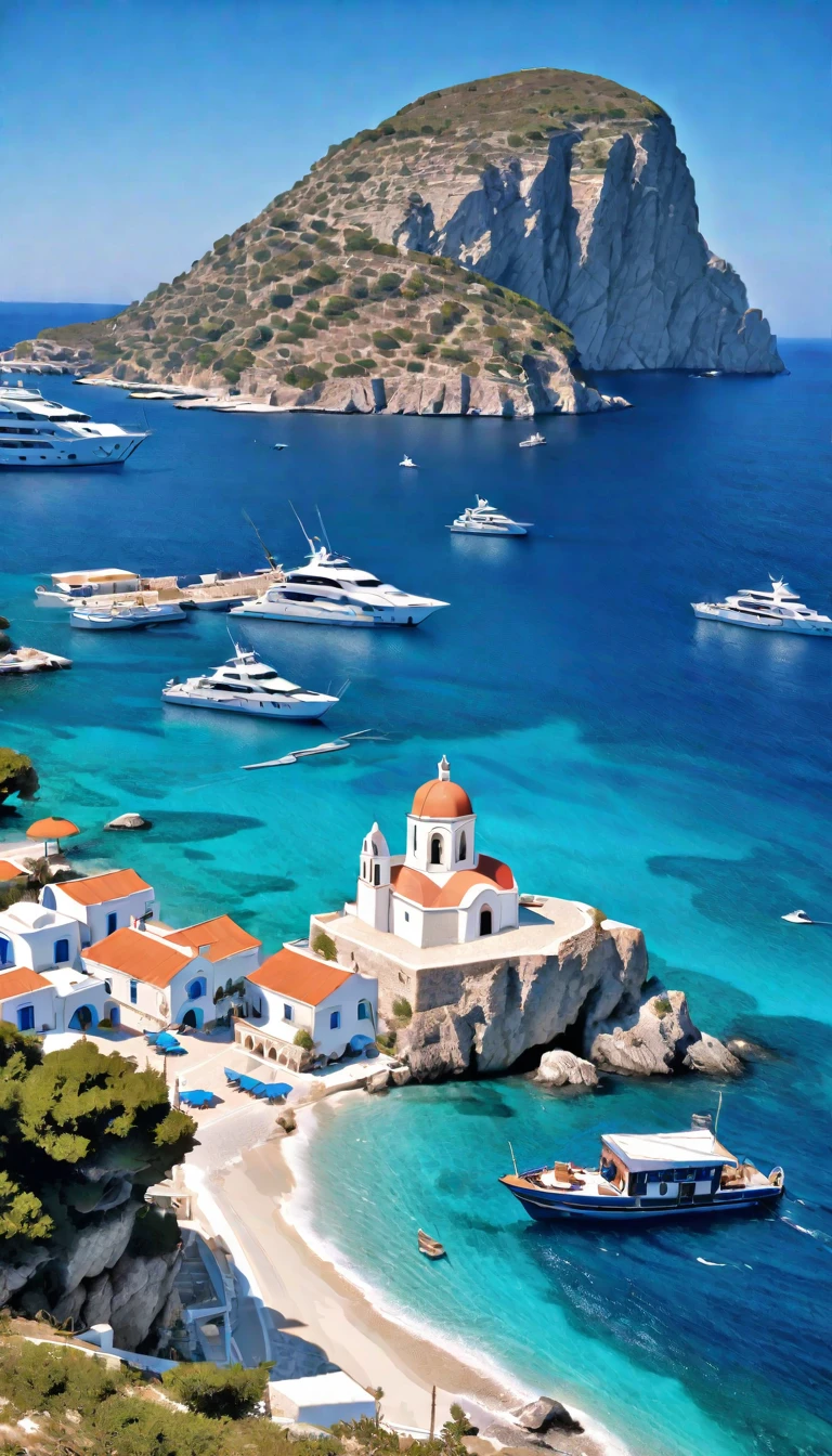 White Wall House々Lined up、 picturesque Greek islands, Blue Domed Church ...