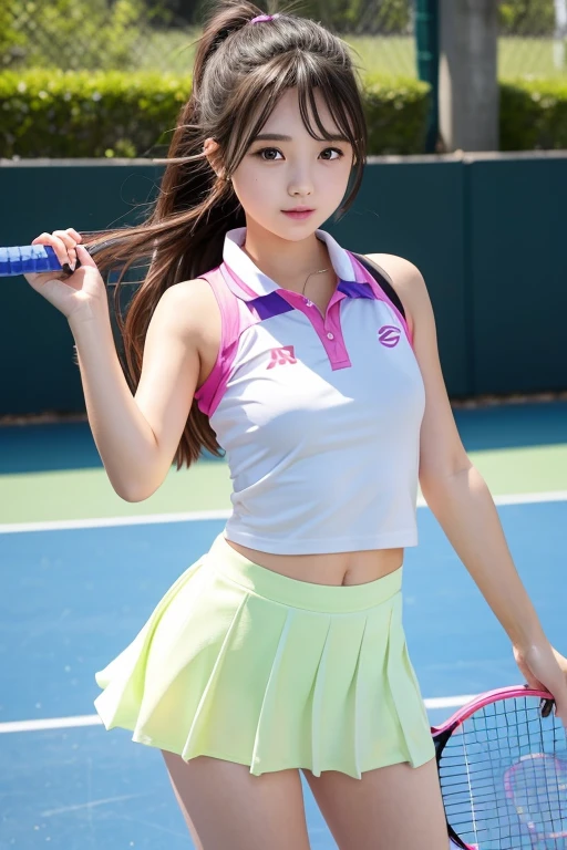 Cute Girls､High school girl､Idol､ tennis wear､ miniskirt ､ see - SeaArt AI