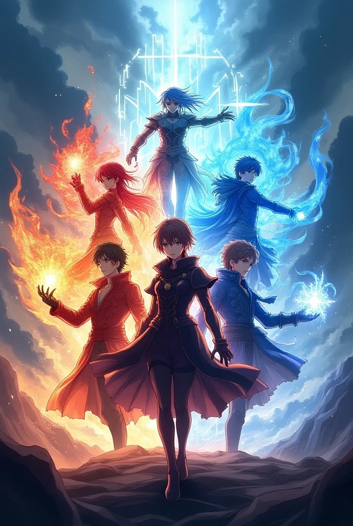 Poster for anime where heros can use elements like fire, ice - SeaArt AI