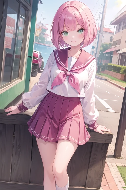 Kampala, One Girl、Dark pink hair、 bob cut、Green Eyes、Slanted Eyes ...
