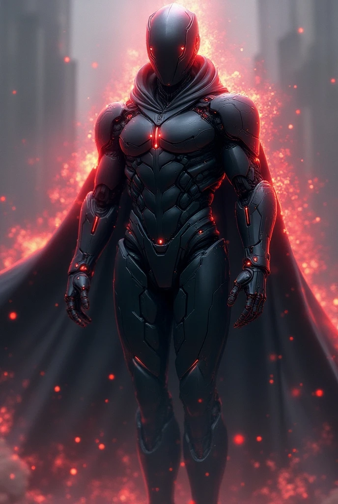 A male being, shadow body, wearing a cool fully covered robotic armour ...
