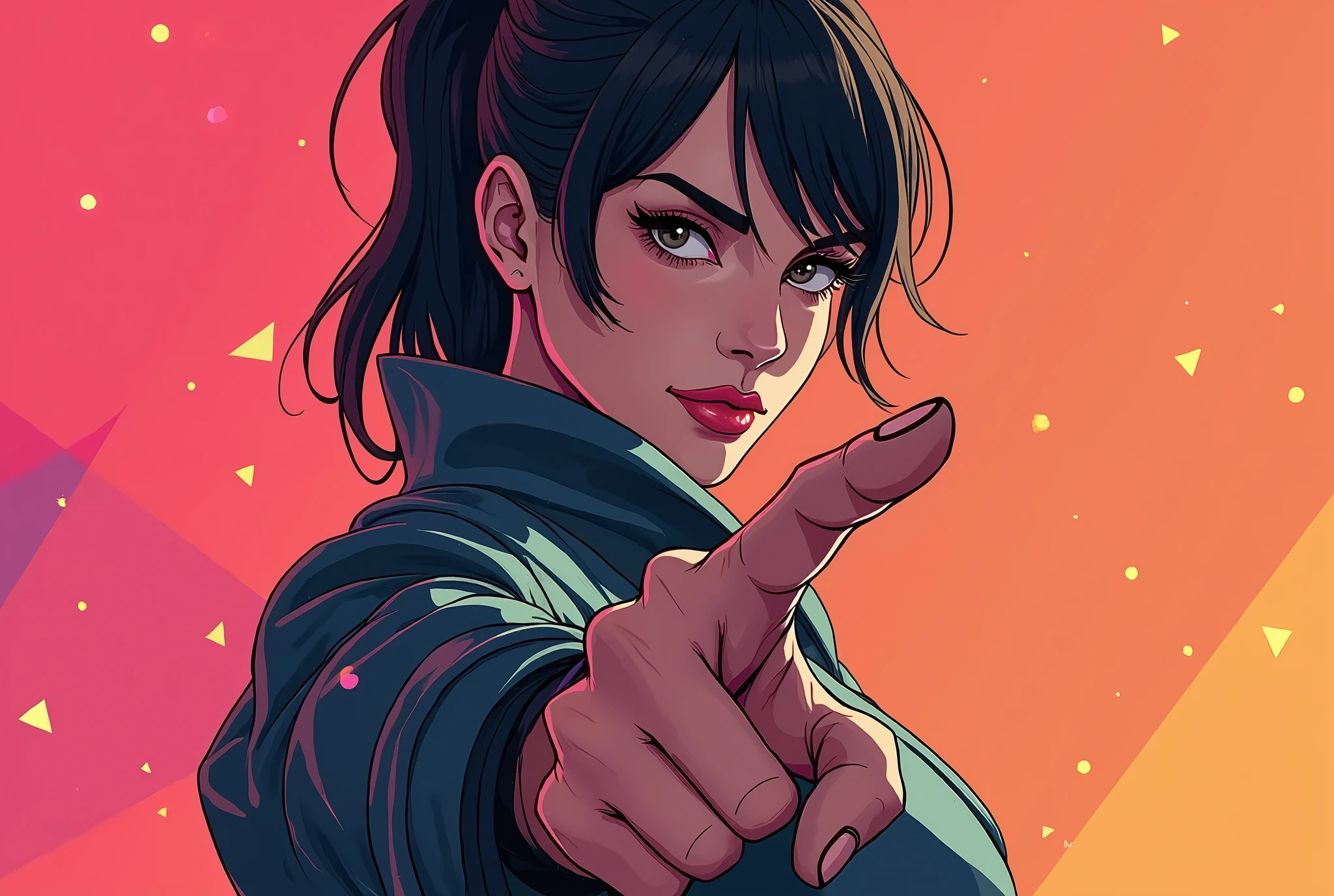 create an illustration of a female video game character in the style of ...