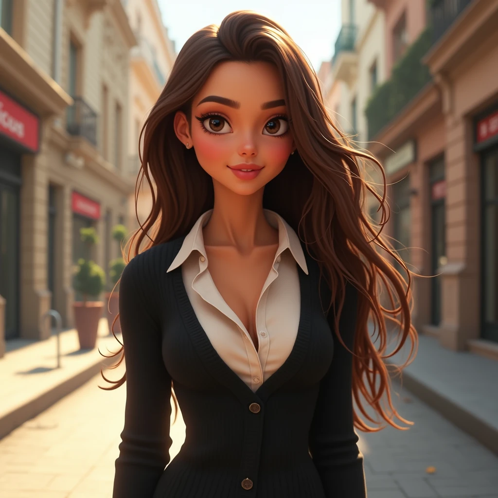 Emily ratajkowski, a Pixar-style skinny character with long hair ...