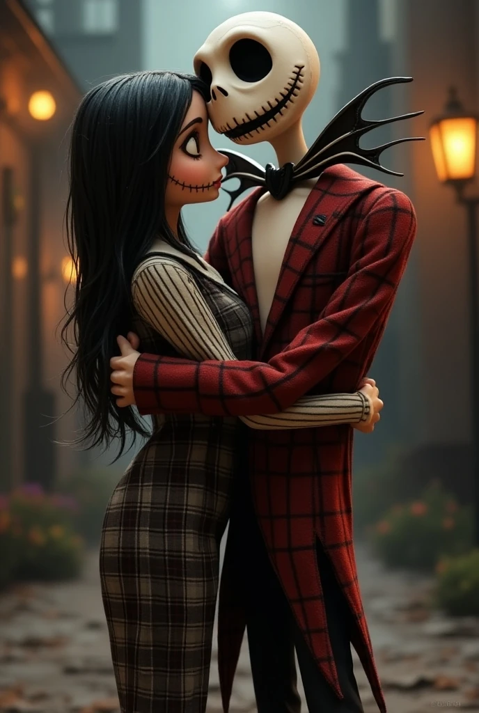 jack Skellington wearing a red and black plaid long sleeve shirt ...