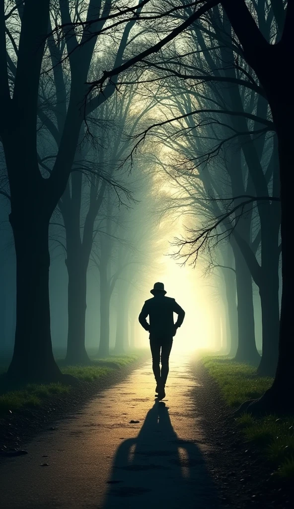 Chasing Shadows Depict a figure in silhouette, running through the park ...