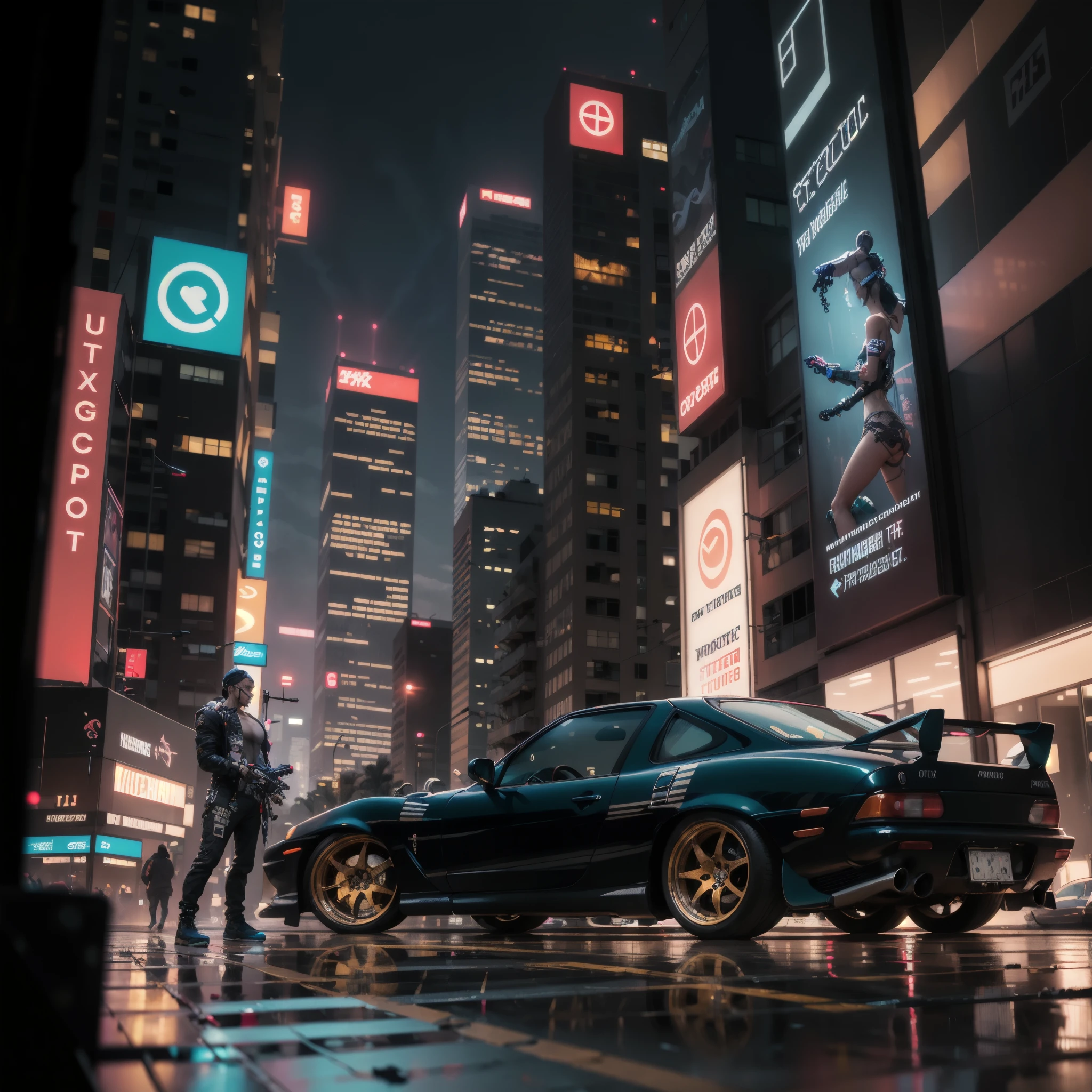 -tuned RX7, cyberpunk city - SeaArt AI