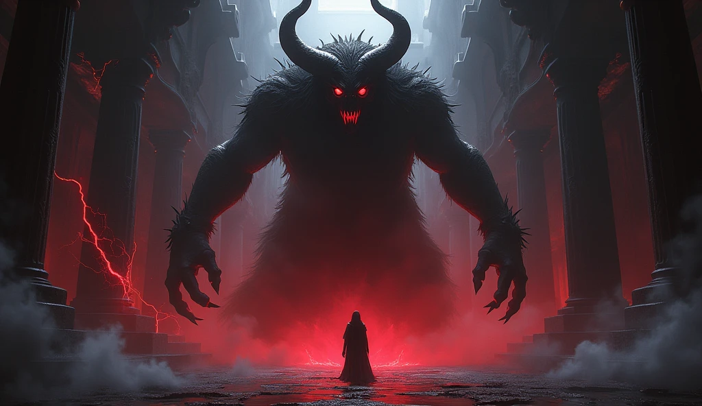 The Demon Description: A menacing, shadowy demon with fiery eyes and ...