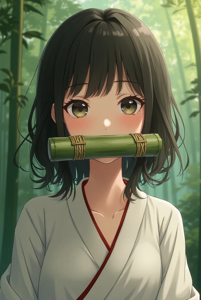An anime girl with a bamboo muzzle in her mouth - SeaArt AI