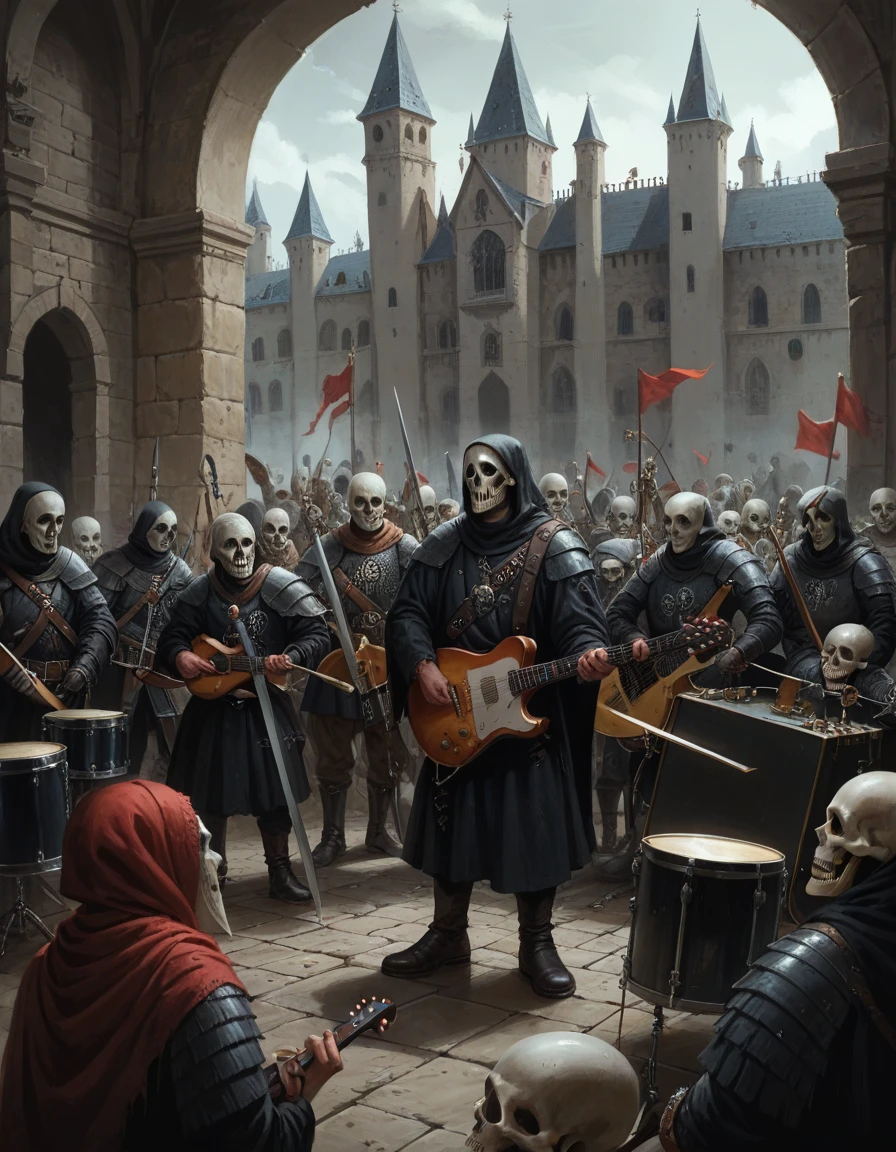 The musical sounds of the skeleton knight army, the skull of the dead ...