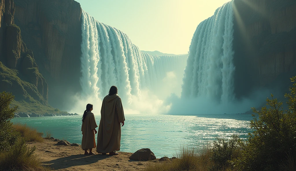 Elijah and Eliseu arrive at the Jordan River , where Elijah - SeaArt AI