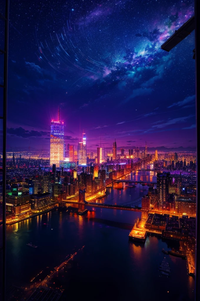 Night view from above、Draw lots of skyscrapers, Stargazing. Surrounded ...