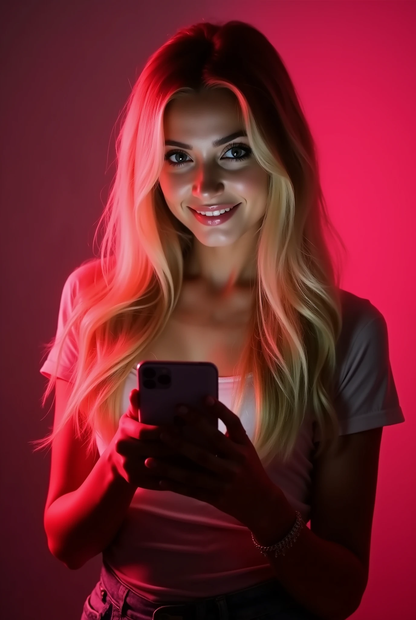 A beautiful girl with long blonde hair, detailed eyes, nose, and lips ...