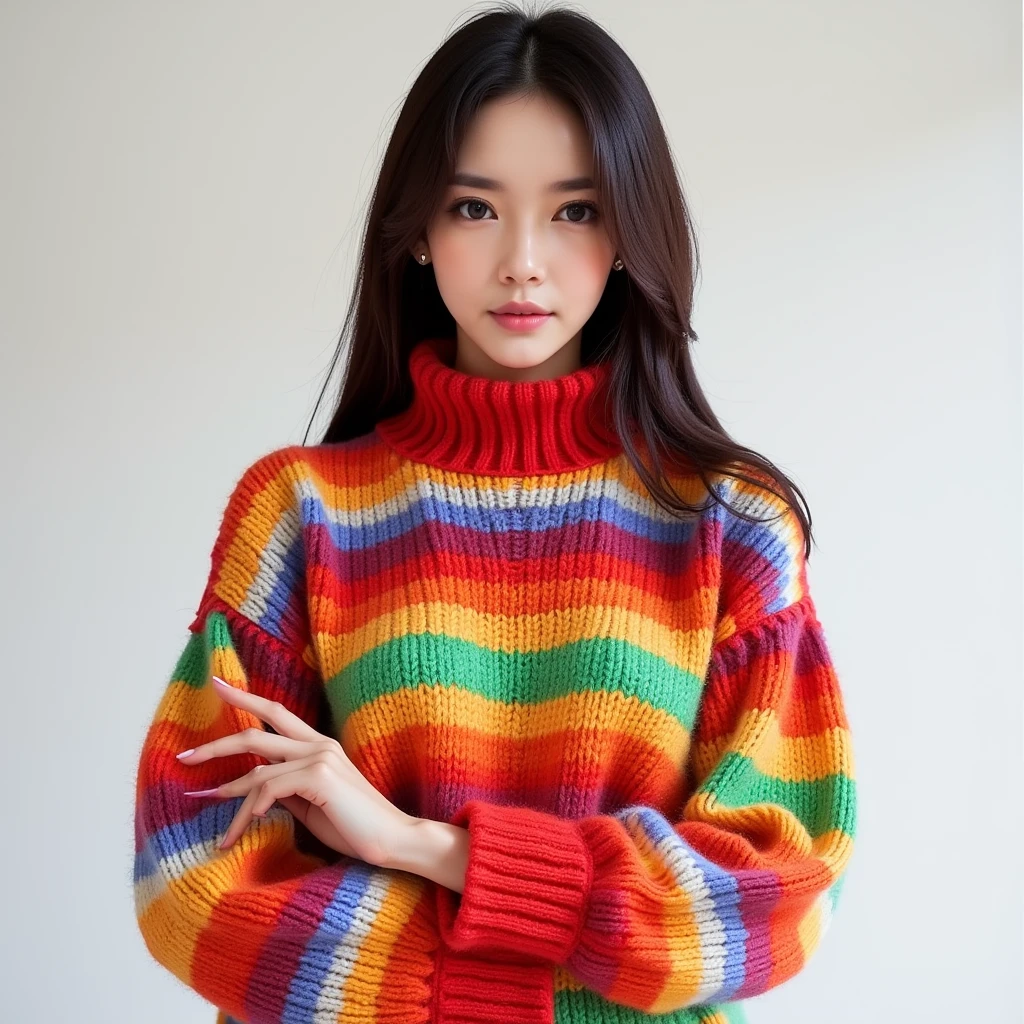 A stunning East-Asian fashion model posing gracefully for a ...