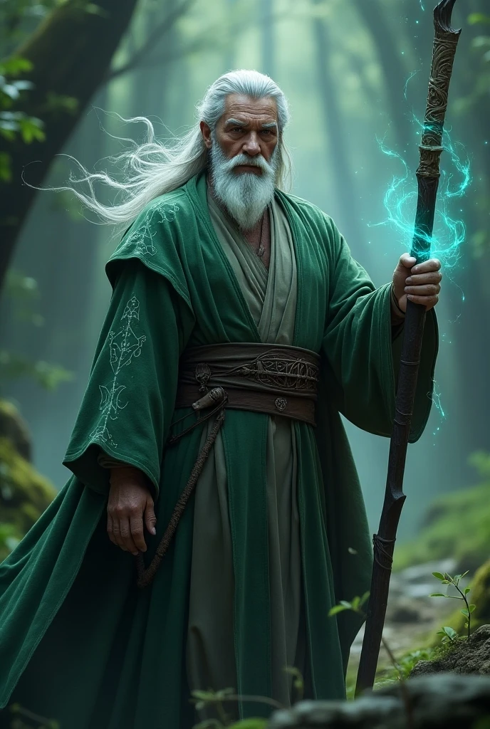 Gray-haired male Jedi battle warrior wizard elf - SeaArt AI
