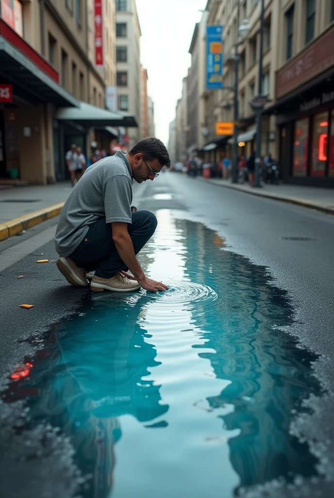 A street artist has painted a completely realistic hole full of water ...