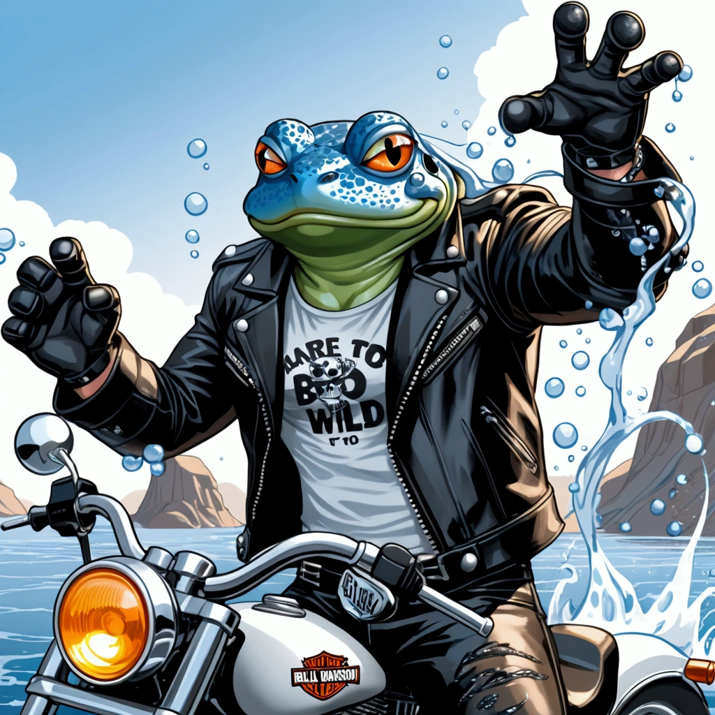 Closeup, comic style, an extremely badass anthropomorphic light blue ...