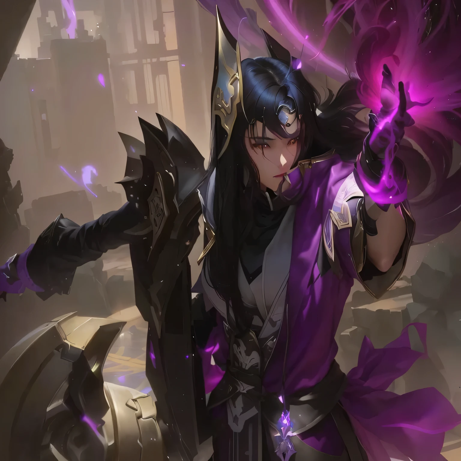 A close up of a person holding a purple light, heise jinyao, leblanc ...