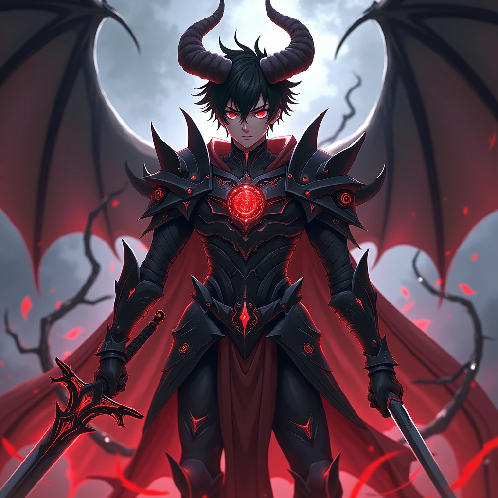 Anime boy Demon Knight Red eye - SeaArt AI