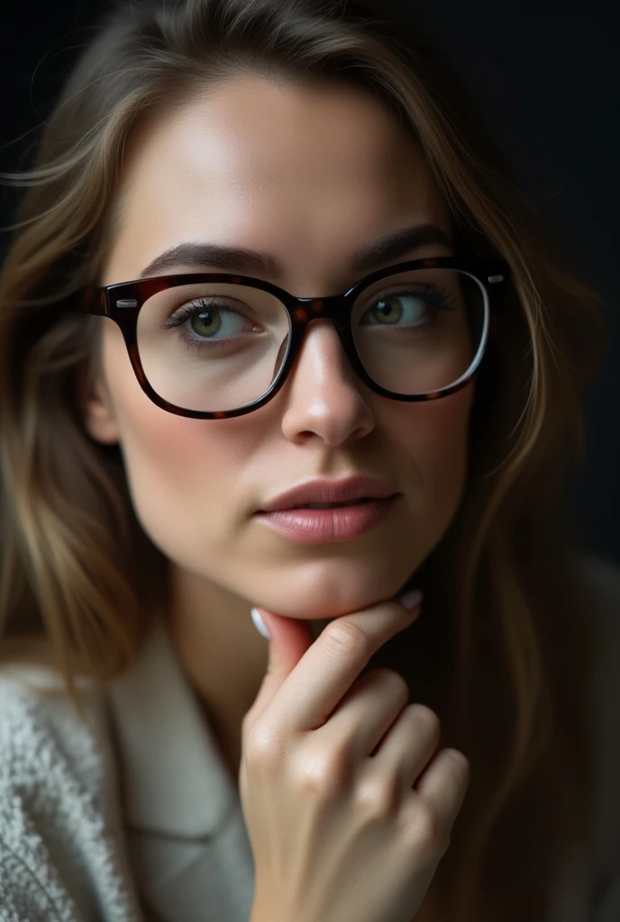 A thoughtful woman with an intelligent face, wearing glasses - SeaArt AI