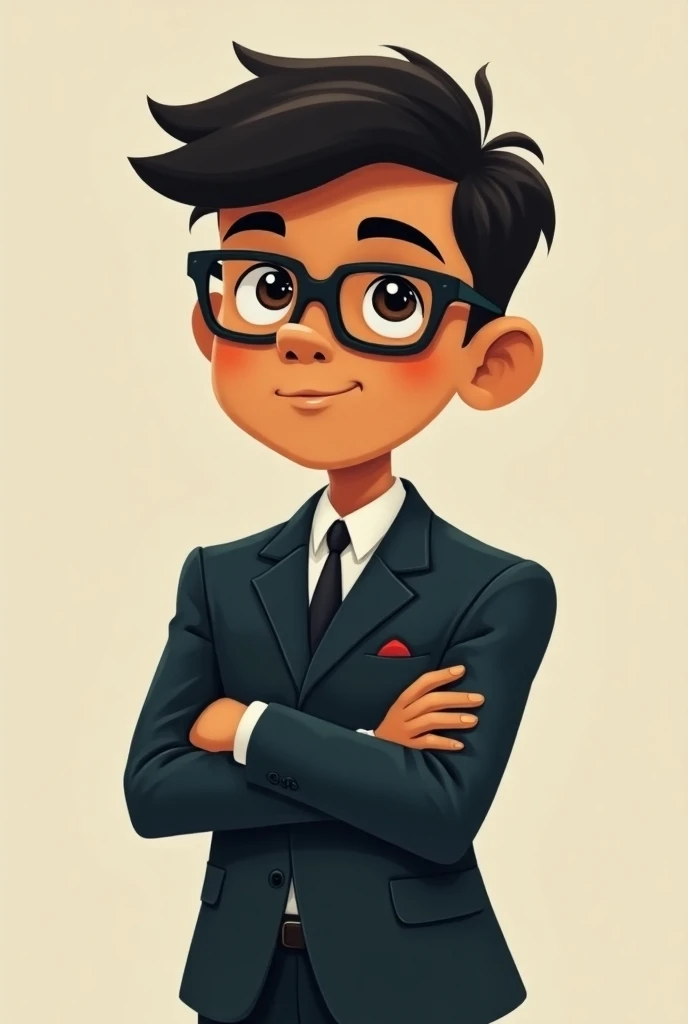Draw me a dark-haired, brown-skinned boy with Oakley glasses and a suit ...