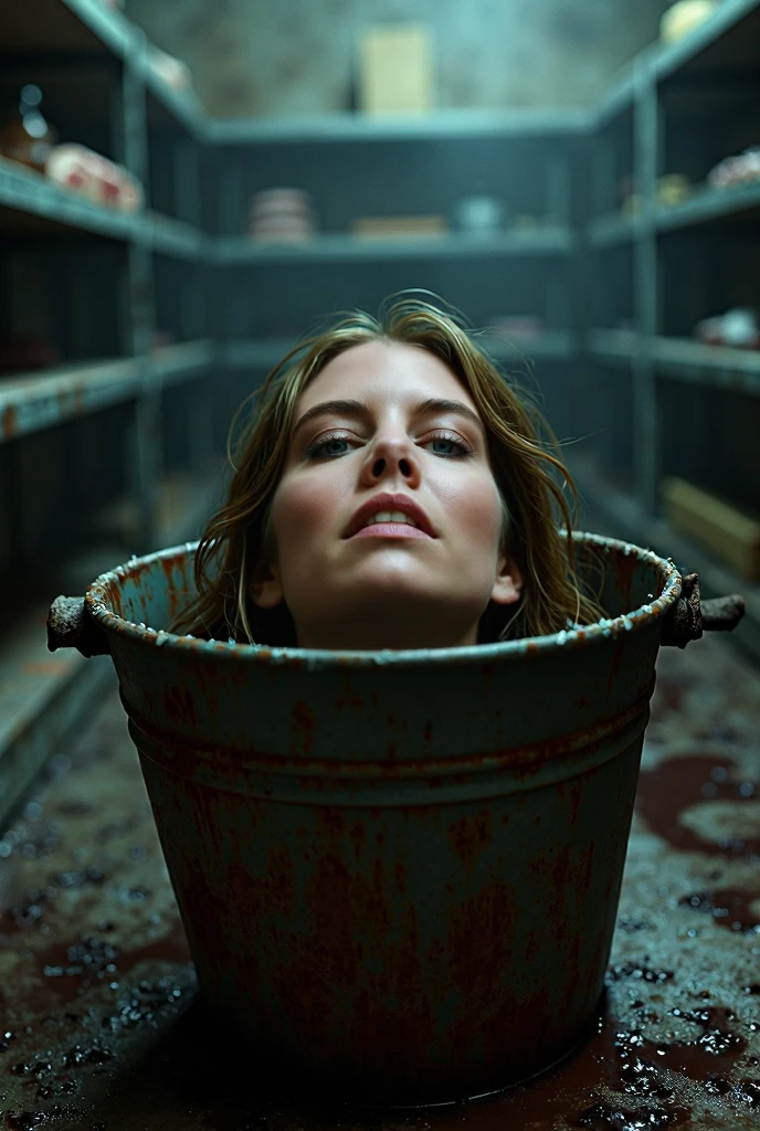 Lauren cohan face found beheading un rusty bucket in butcher freezer ...