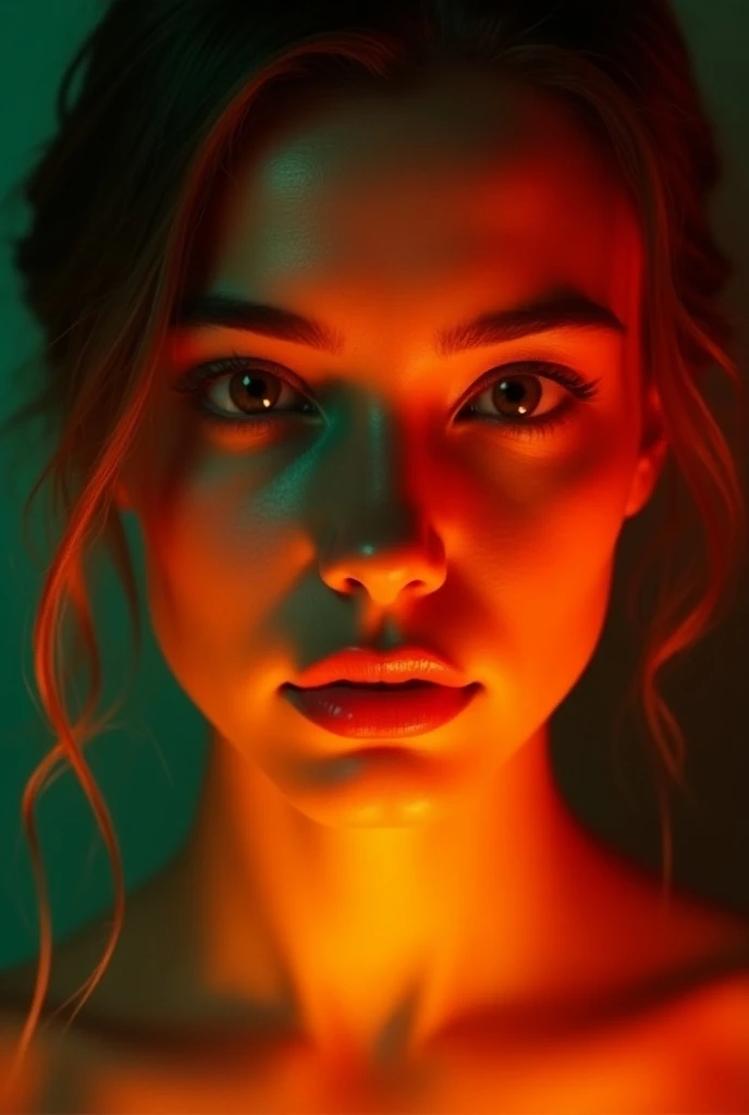 Fluorine-colored female face with shadows and attractive projected ...