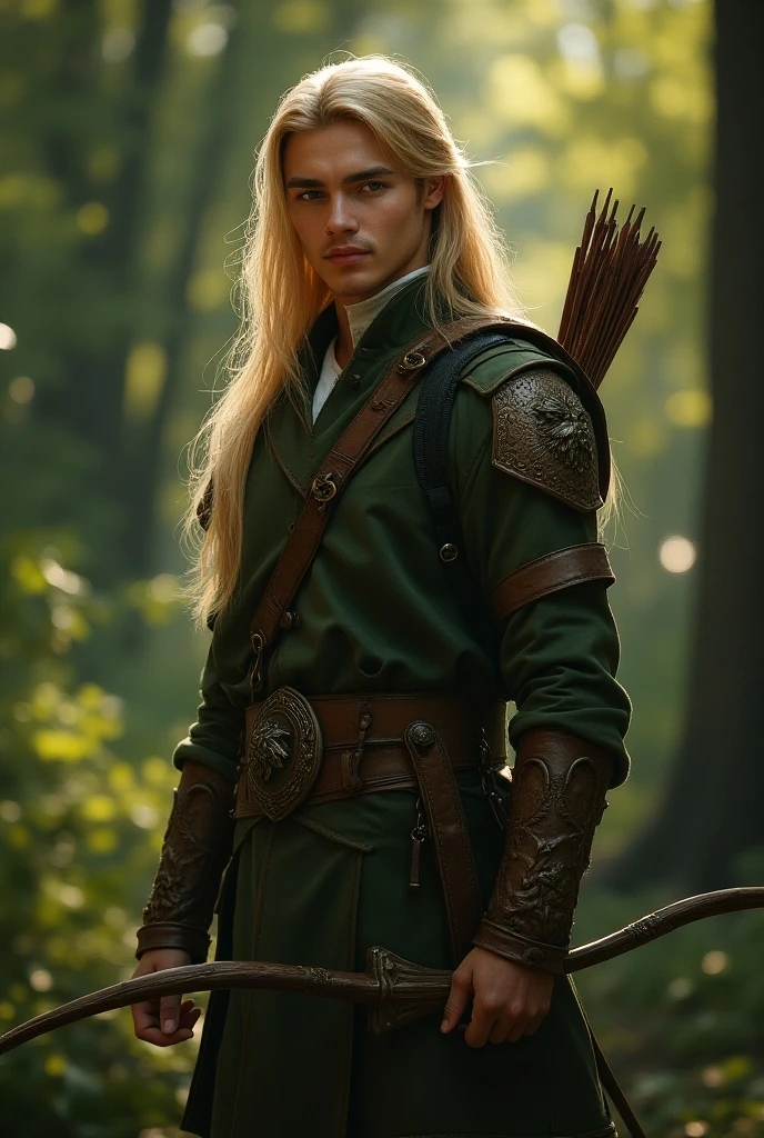 Create the image of a 25-year-old High Elf man with divine beauty ...