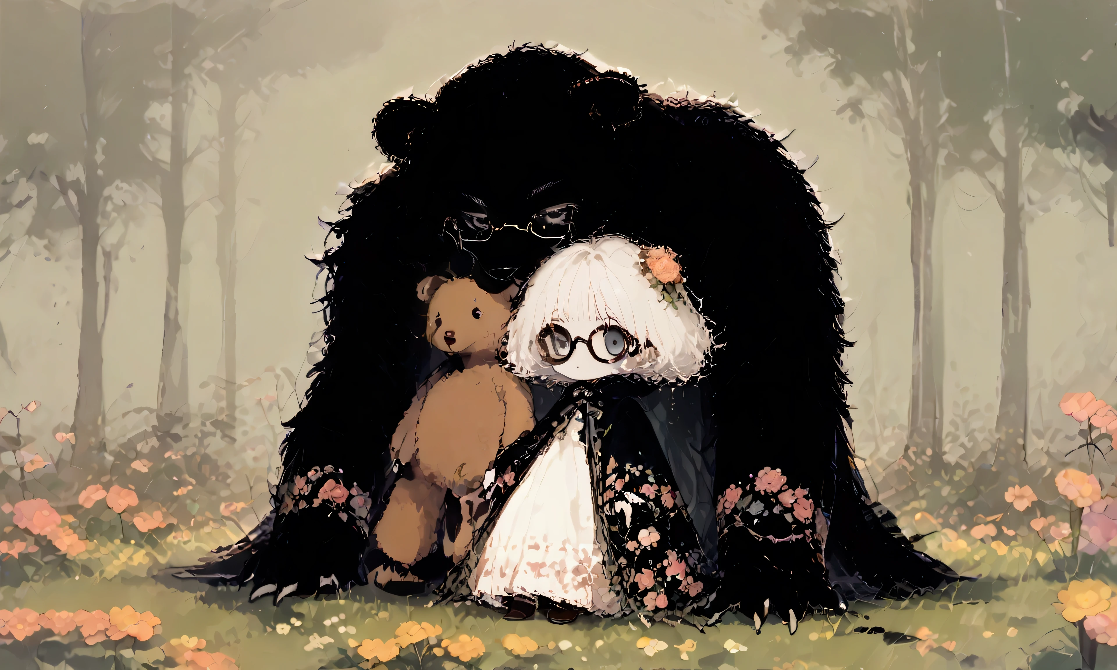 1girl\(cute,chibi, white skin, pale skin,(wearing ((simple)) black hood ...