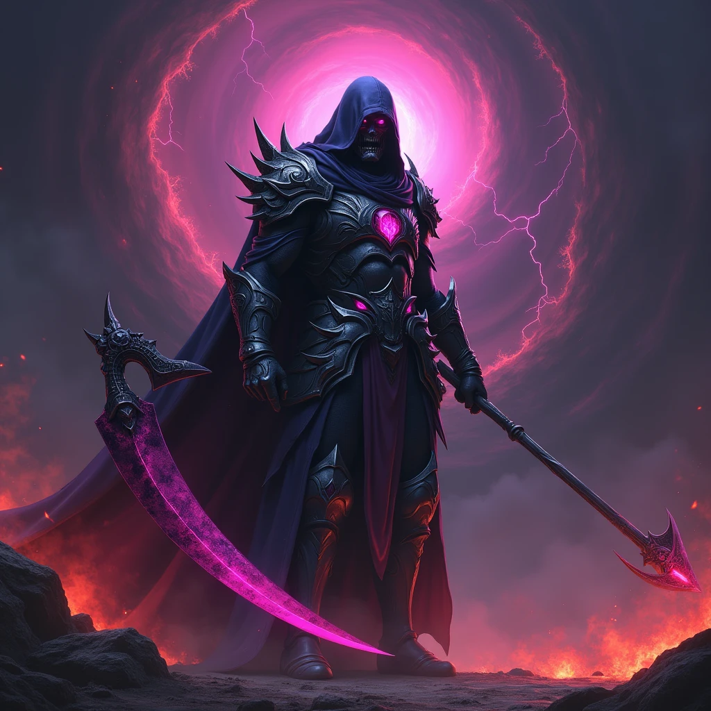 A powerful male warrior, wearing heavy armor, a hooded cloak - SeaArt AI