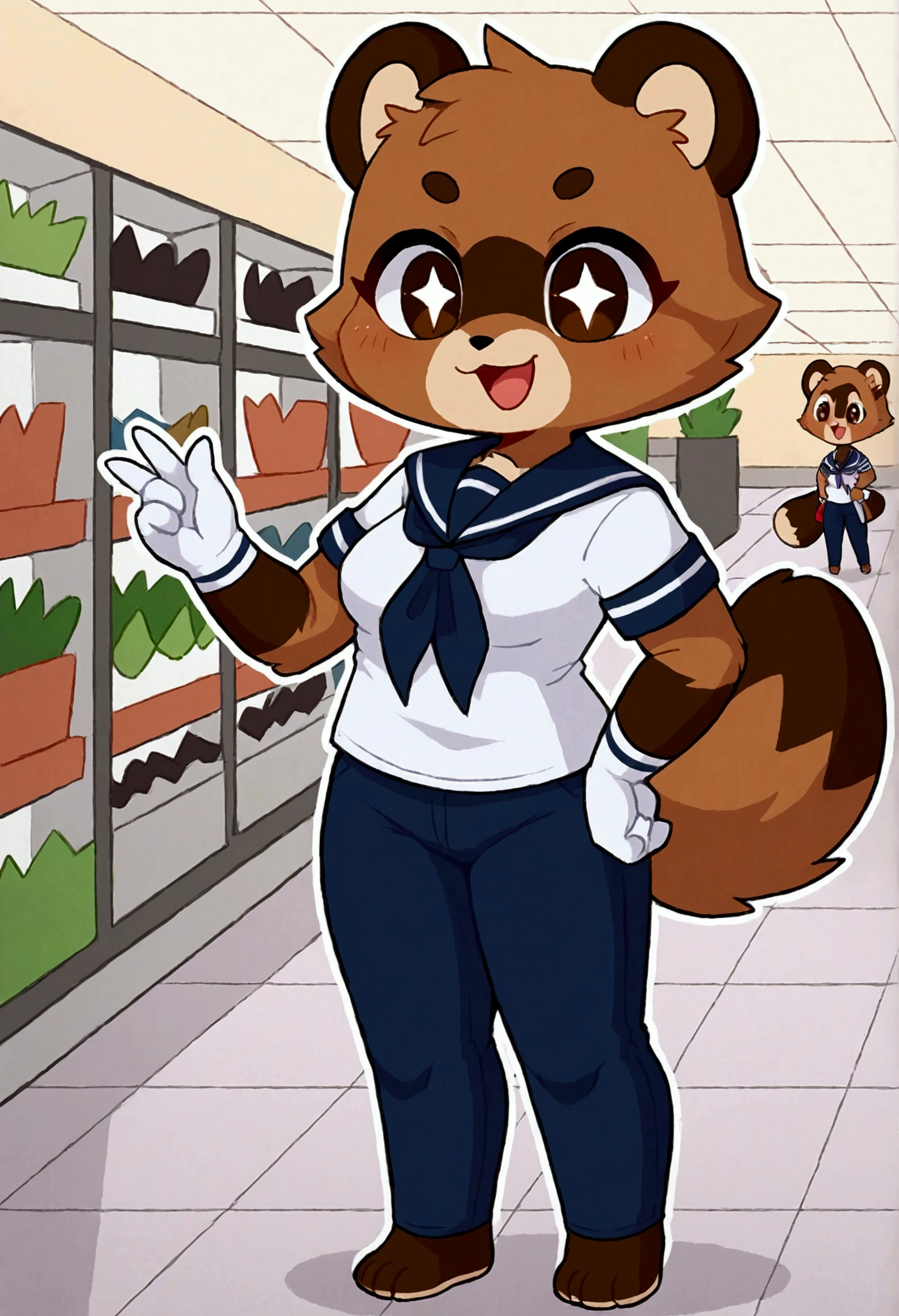 Girl, tanuki, furry, bodyfur, tail, school uniform, sailor suit - SeaArt AI