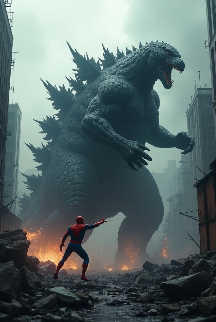 Spider Man vs Godzilla dark pic ho - SeaArt AI