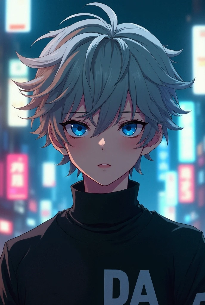 16-year-old boy with curly gray hair and gray and blue eyes - SeaArt AI