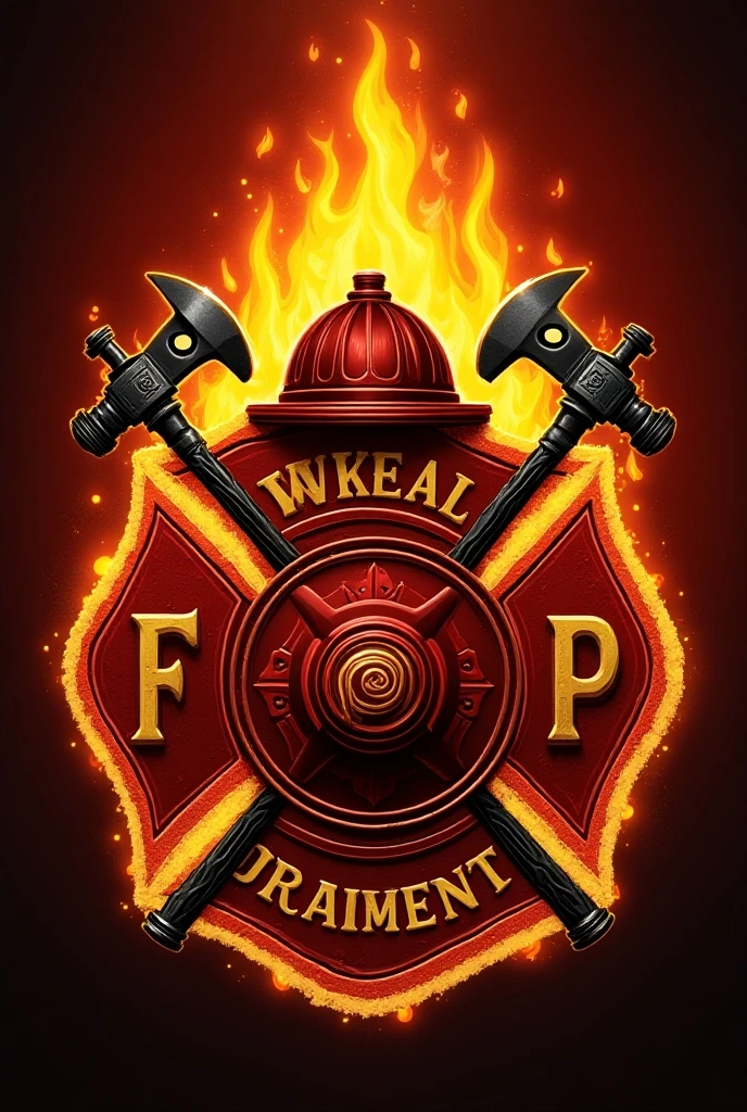 Create a Fire Department coat of arms in shades of red and yellow ...