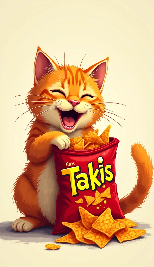 Orange cat eating fire takis - SeaArt AI