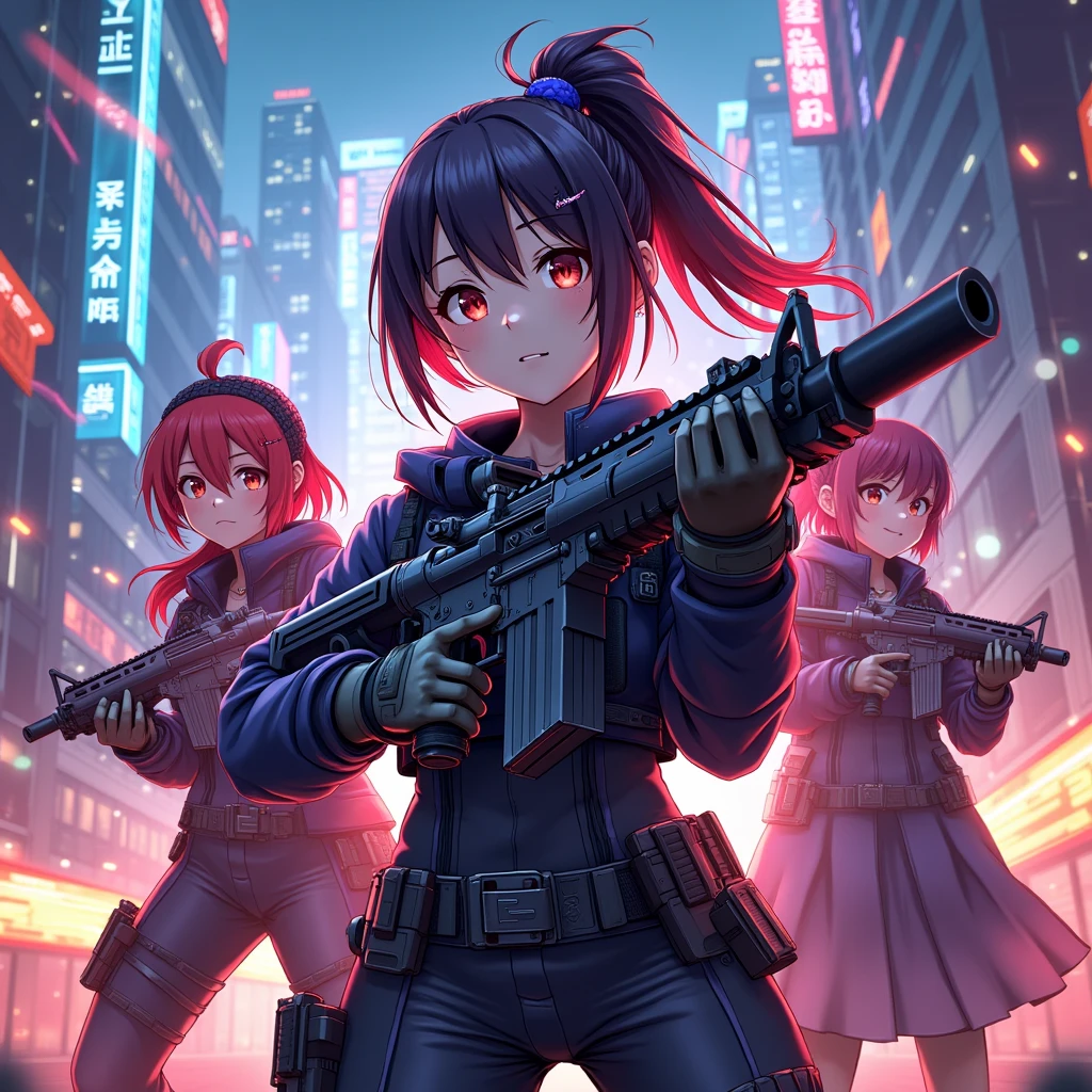 Japanese anime-style illustrations for FPS game distributor icons ...