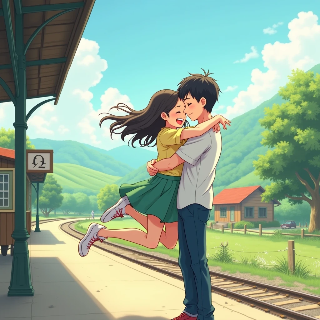 Japanese romantic comedy anime illustrations,A high school girl jumps ...