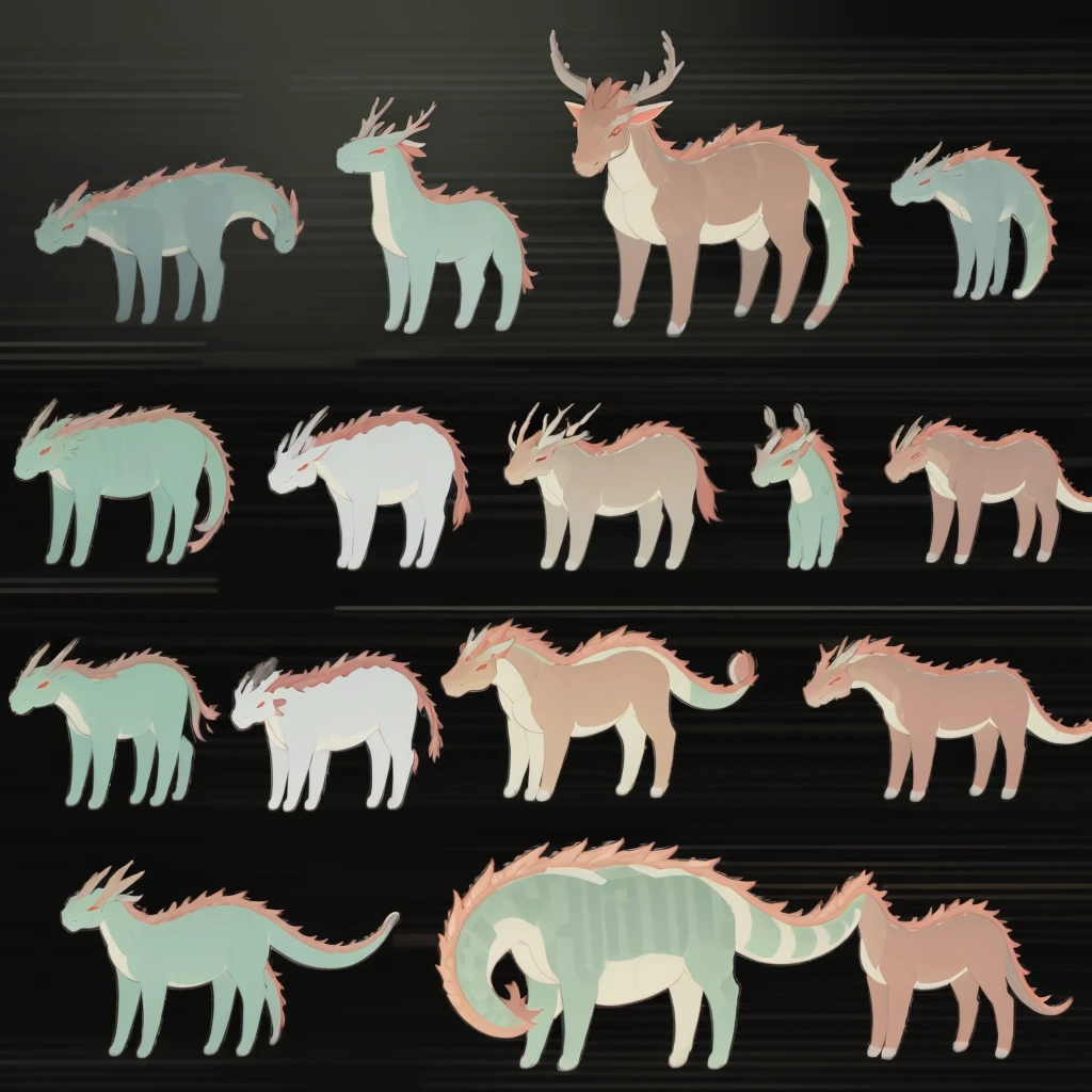 has horns growing from the head 、 manes 、Long neck,A dragon with short ...