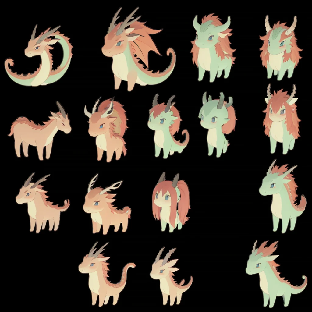 has horns growing from the head 、 manes 、Long neck,A dragon with short ...