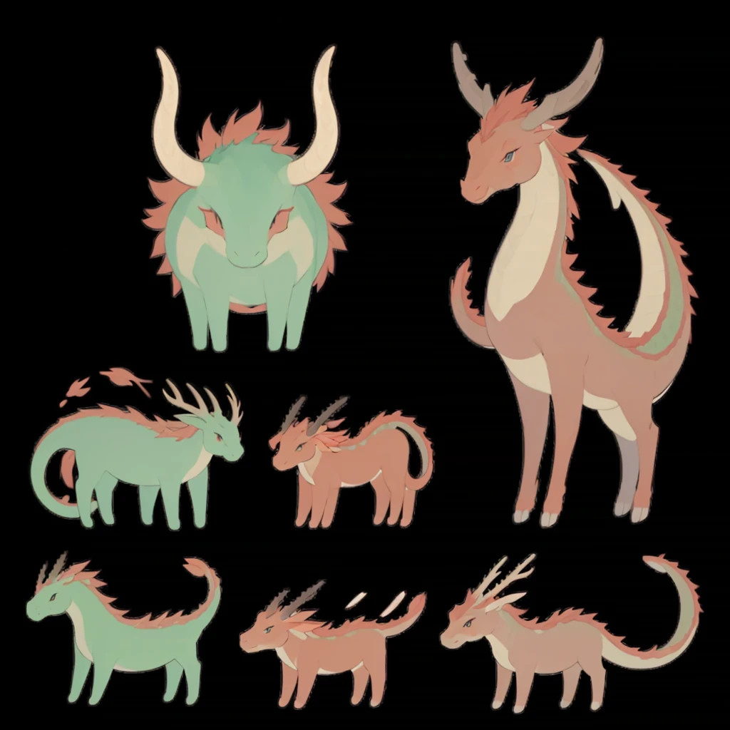 has horns growing from the head 、 manes 、Long neck,A dragon with short ...