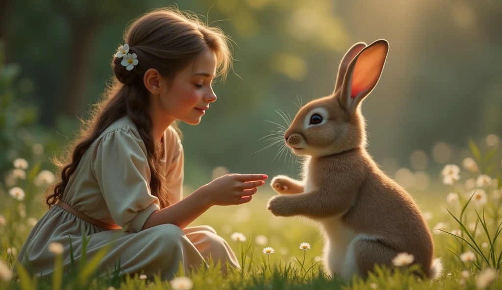 The scene fades in, and the gently touches the rabbit beside her ...