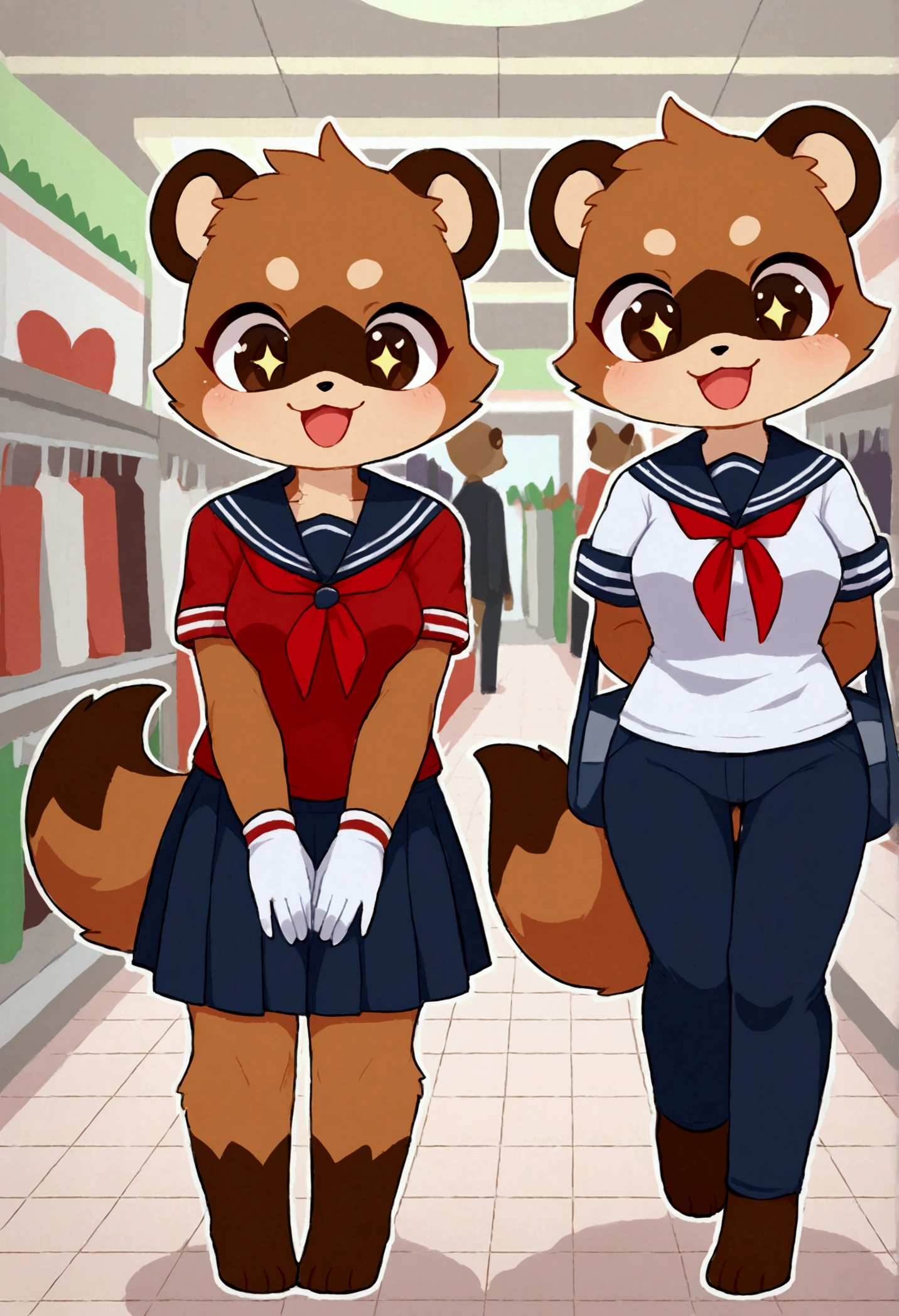Girl, tanuki, furry, bodyfur, tail, school uniform, sailor suit - SeaArt AI